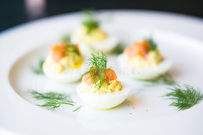 Brightly Lit Deviled Eggs with Fresh Dill Garnish Stock Illustration ...