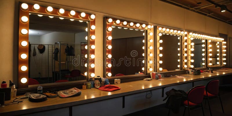Brightly Lit Dressing Room with Large Mirrors and Makeup Essentials for ...