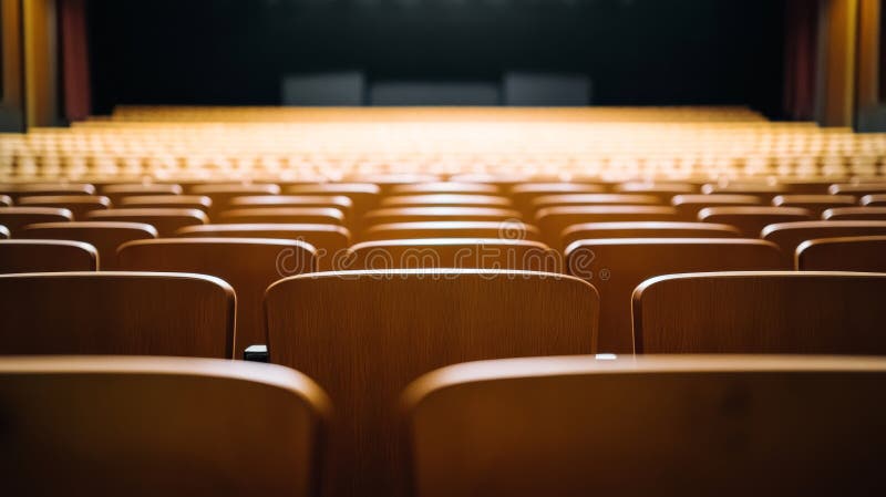 Brightly Lit Empty Auditorium Waiting for the Show Amidst Rows of Seats ...