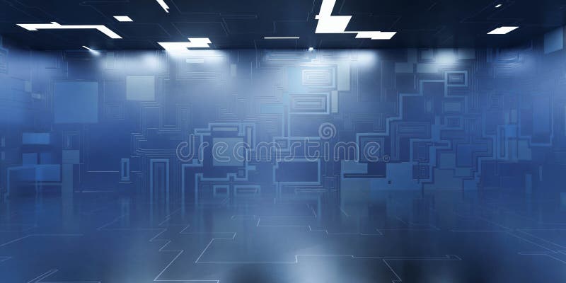 Brightly Lit Empty Room with Multiple Lights 3d Render Illustration ...