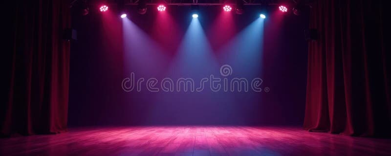 Brightly Lit Empty Stage, Ready for Performance, Scene, Setting Stock ...