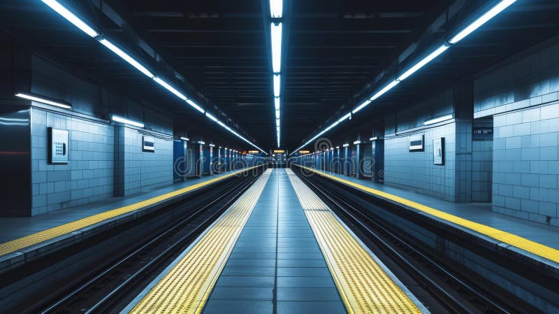 Brightly Lit Empty Subway Platform with Modern Design Stock Photo ...