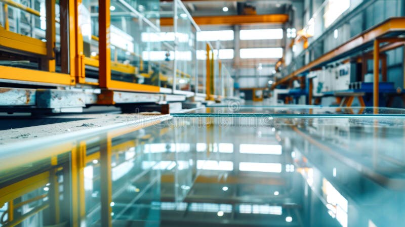 Brightly Lit Factory Floor Features Advanced Glass Processing Equipment ...