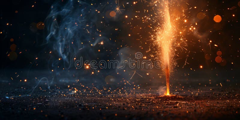 A Brightly Lit Firework Bursts in the Dark, Creating a Sparkling ...