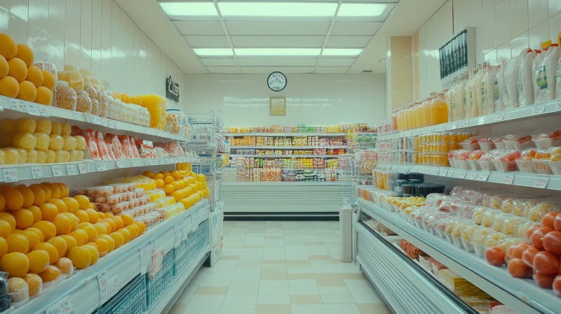 Brightly Lit Grocery Store Interior with Abundant Produce Stock ...