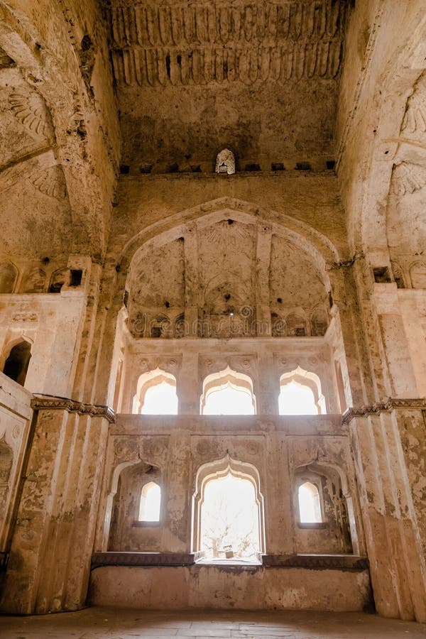Brightly Lit Hallway of the Chacherbuzh Temple in India Stock Photo ...