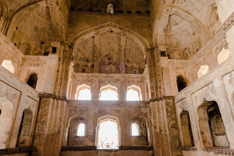 Brightly Lit Hallway of the Chacherbuzh Temple in India Stock Image ...