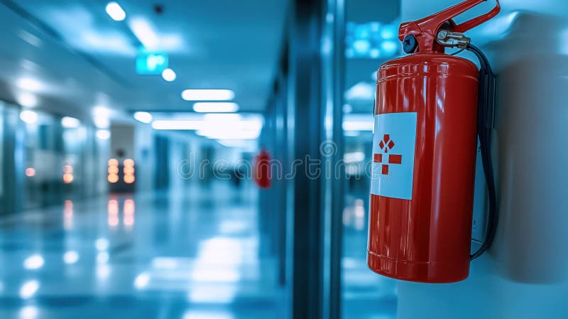 Brightly Lit Hallway with a Red Fire Extinguisher on the Wall ...