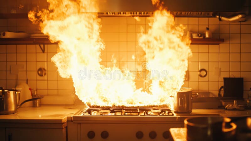 Brightly Lit Image of a Dramatic Fire Safety Demonstration in a ...