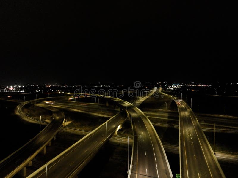 Brightly Lit Interchange at Night Stock Photo - Image of background ...