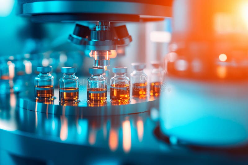 Innovative Laboratory Scene Showcasing Vials and Advanced Microscopy ...