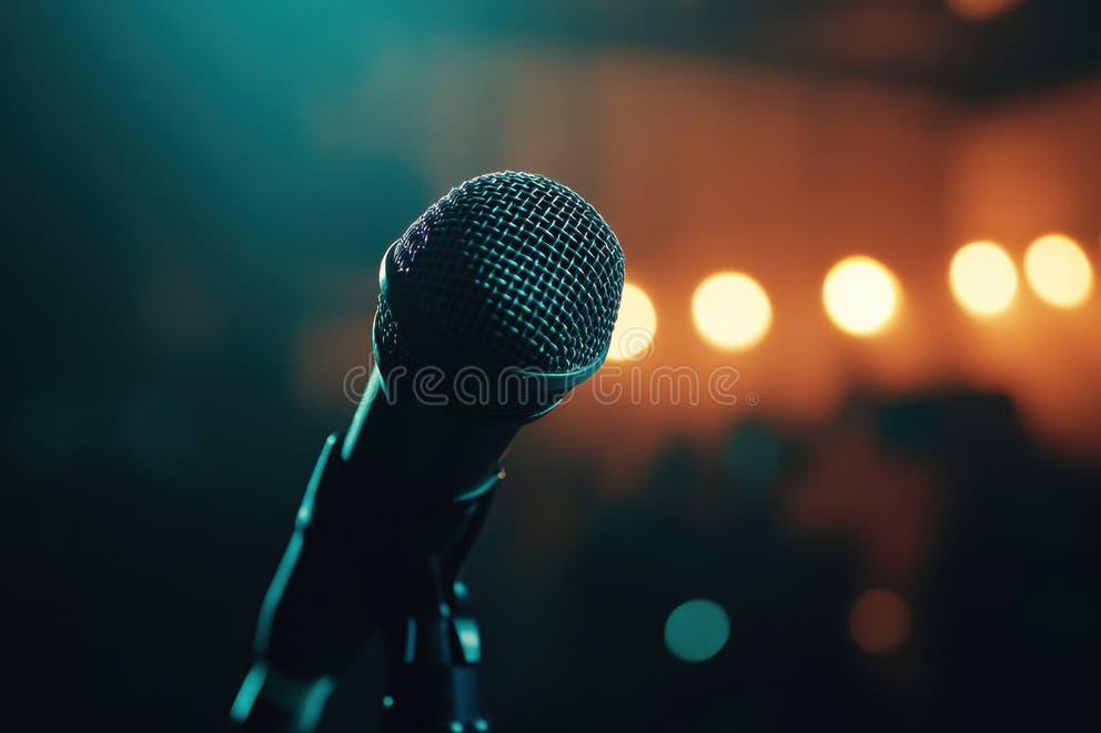 Brightly Lit Microphone Ready for a Performance in an Intimate Venue ...