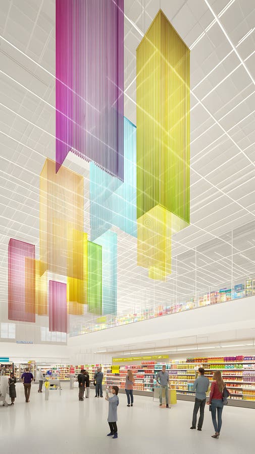 Brightly Lit Modern Grocery Store Interior Stock Illustration ...