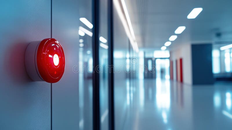 Brightly Lit Modern Hallway Featuring Prominently a Fire Alarm System ...