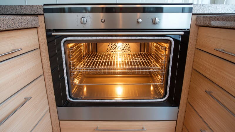 Brightly Lit Modern Kitchen Oven Features Two Empty Racks, Highlighting ...