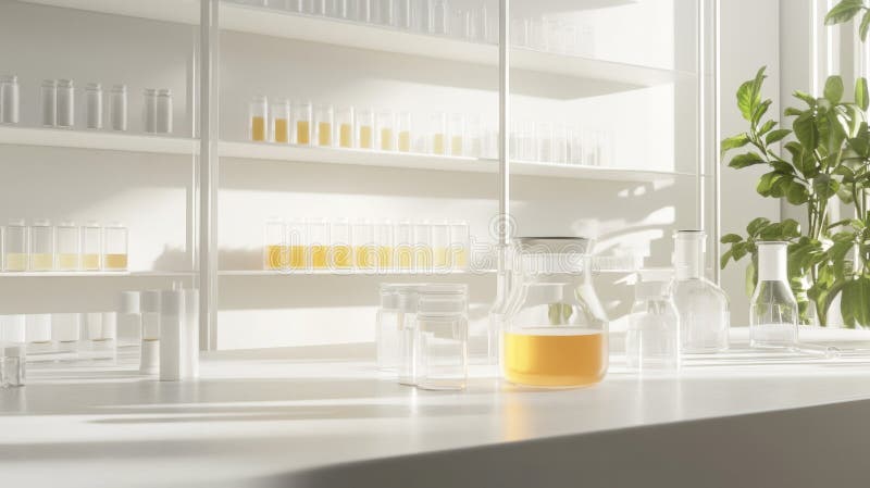 Brightly Lit Modern Laboratory with Yellow Liquid in Glassware Stock ...