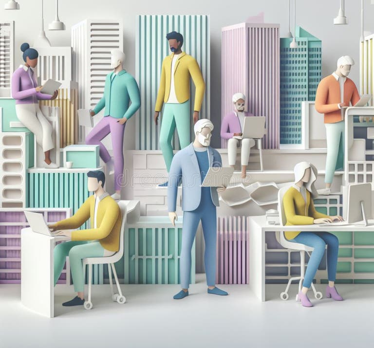 Brightly Lit Modern Office Setting with Employees Engaged in Various ...