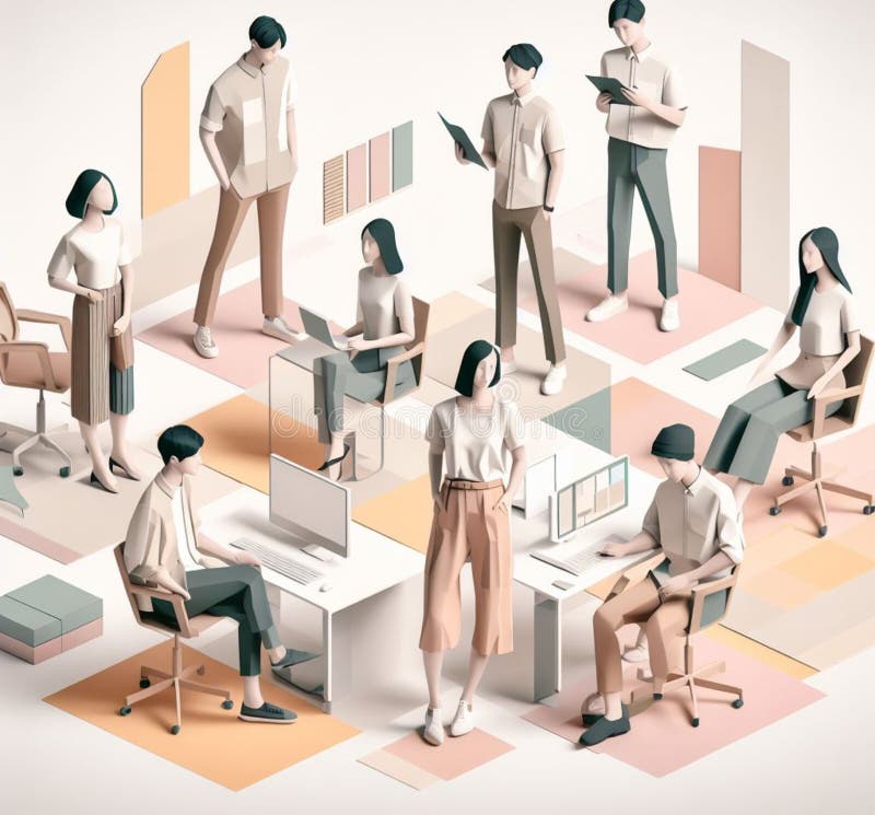 Brightly Lit Modern Office Setting with Employees Engaged in Various ...