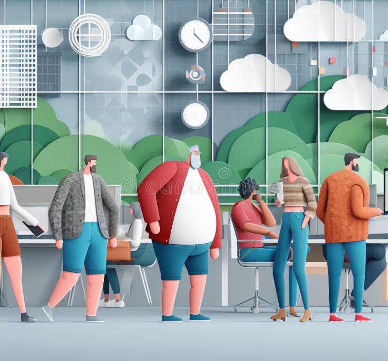 Brightly Lit Modern Office Setting with Employees Engaged in Various ...