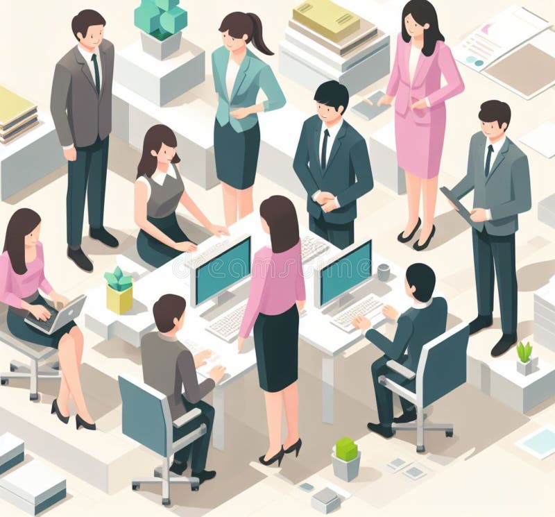 Brightly Lit Modern Office Setting with Employees Engaged in Various ...