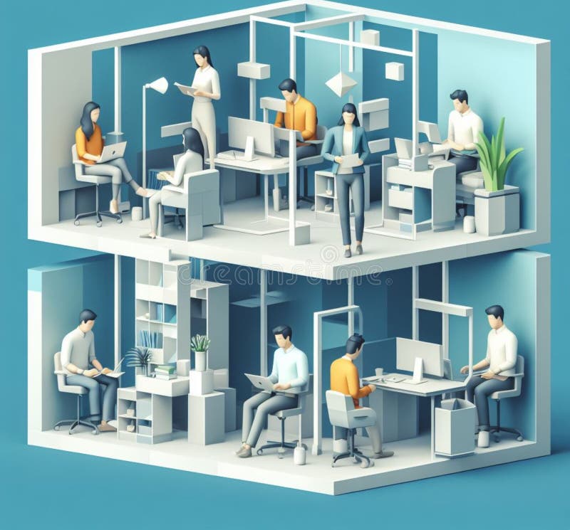 Brightly Lit Modern Office Setting with Employees Engaged in Various ...