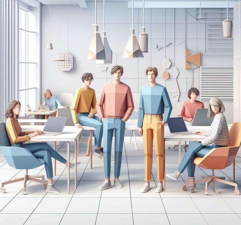 Brightly Lit Modern Office Setting with Employees Engaged in Various ...