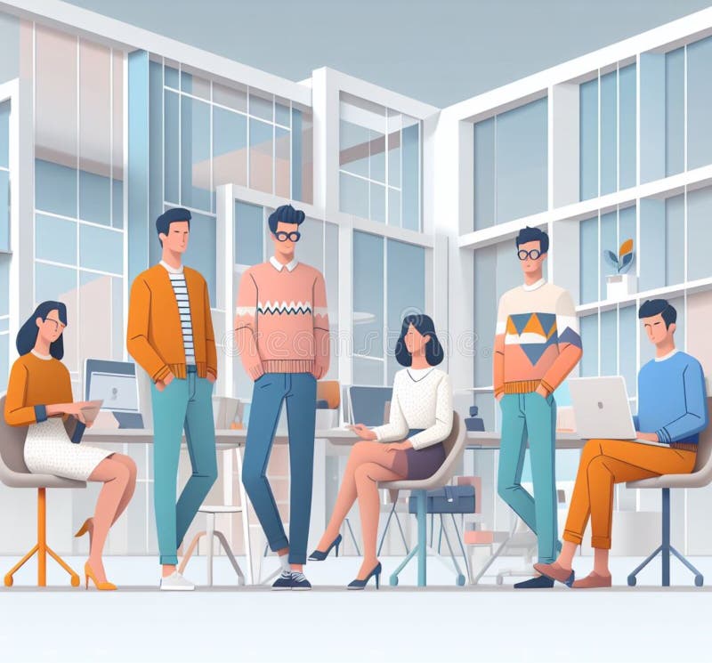 Brightly Lit Modern Office Setting with Employees Engaged in Various ...