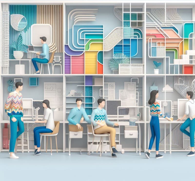 Brightly Lit Modern Office Setting with Employees Engaged in Various ...