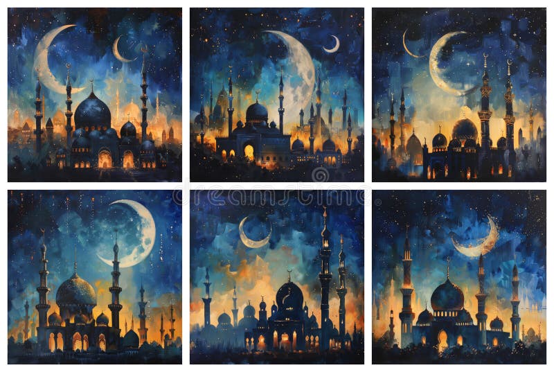 A Brightly Lit Mosque, with a Welcoming Entrance, Under a Starry Night ...