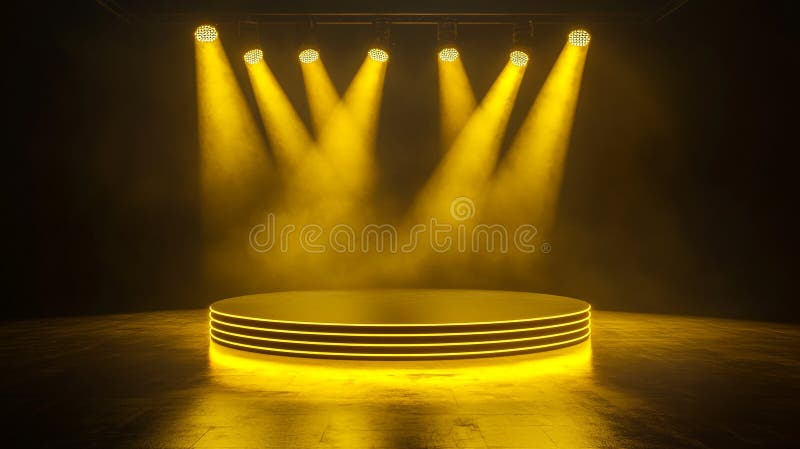 Brightly Lit Performance Stage with Circular Platform and Yellow ...