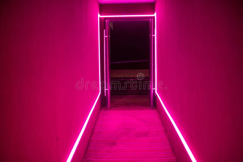 Pink Neon Lights Inside of Empty Theatre Stock Photo - Image of pink ...