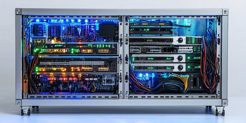 High Tech Server Rack Network Equipment Data Center Illuminated ...