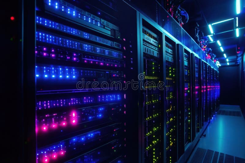 Brightly Lit Server Room Showcasing Modern Technology and Data Storage ...