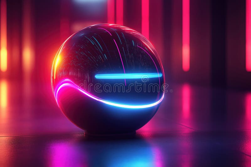 Brightly Lit Spherical Object with Neon Lights in a Futuristic ...