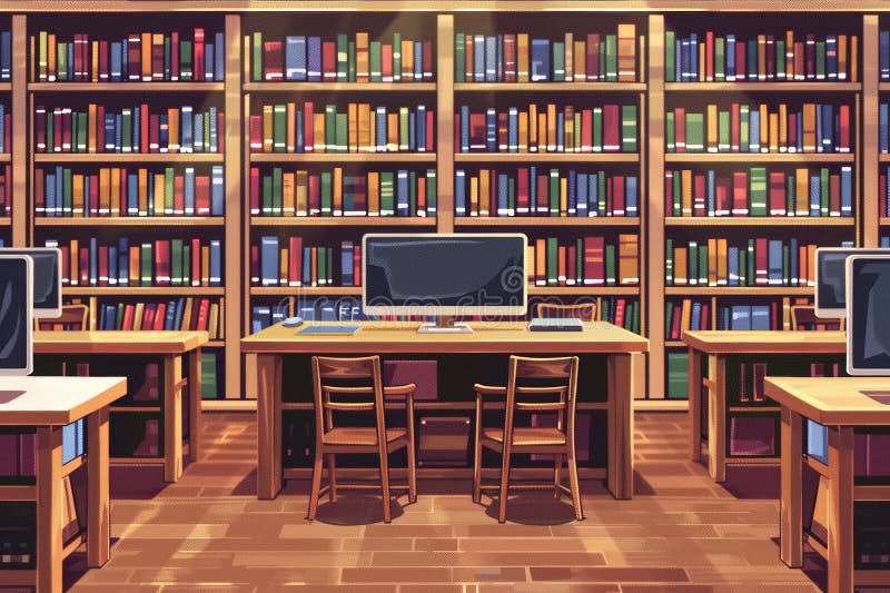 A Brightly Lit Student Library with Rows of Bookshelves Filled with ...