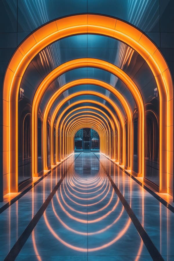 A Brightly Lit Tunnel Entrance with Neon Lights Stock Image - Image of ...