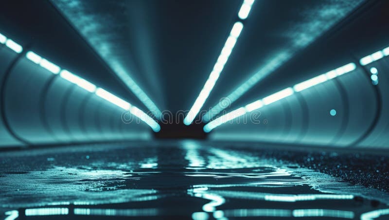 Brightly Lit Tunnel Reflections Water Pavement Night Stock Photos ...
