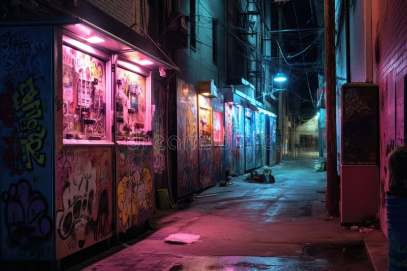 Brightly Lit Vending Machines in a Dark Alley Stock Illustration ...