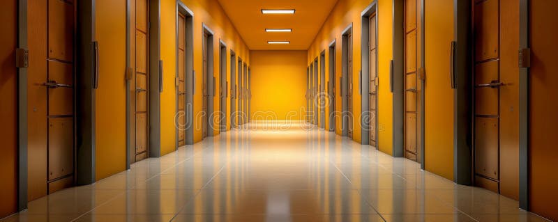 Vibrant Orange Hallway with Cell Doors on Both Sides. Stock Photo ...