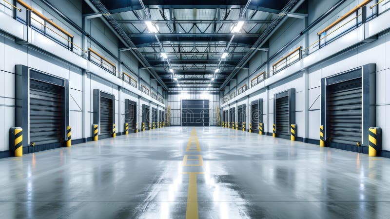 Brightly Lit Warehouse Features Sleek Storage Containers and Clean ...