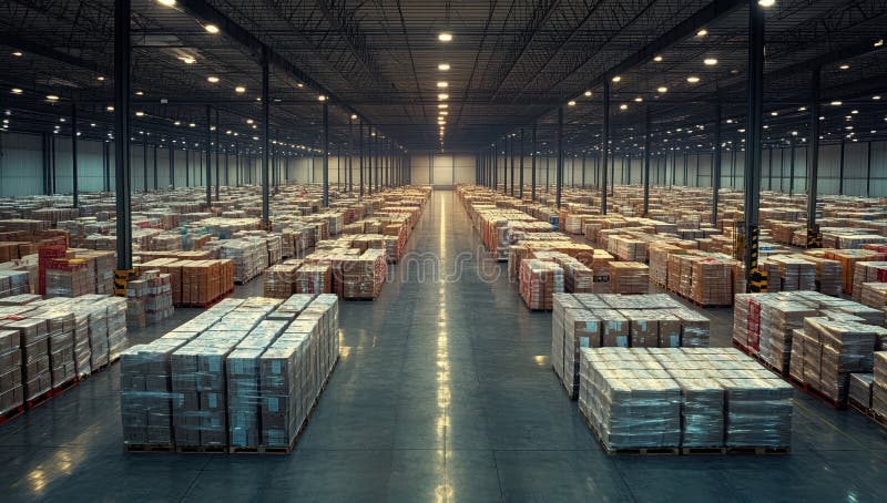 A Brightly Lit Warehouse Filled with Pallets of Goods, Ready for ...