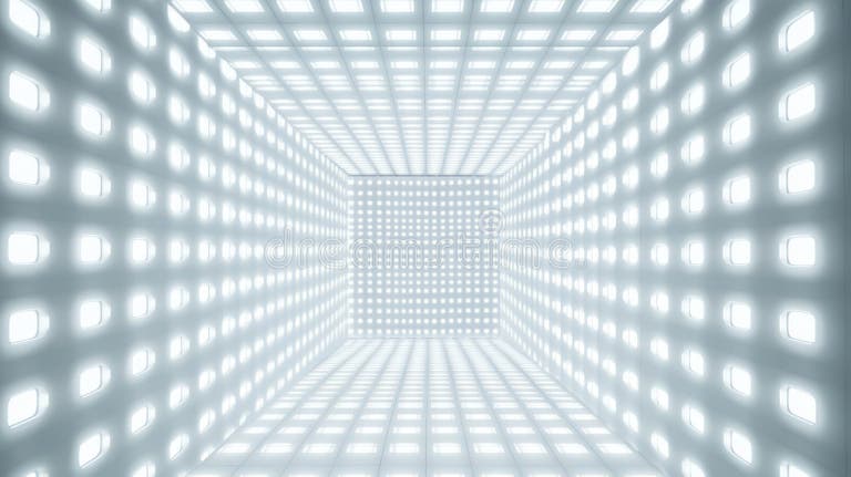 A Brightly Lit, White Room with a Grid Pattern on the Walls and Floor ...
