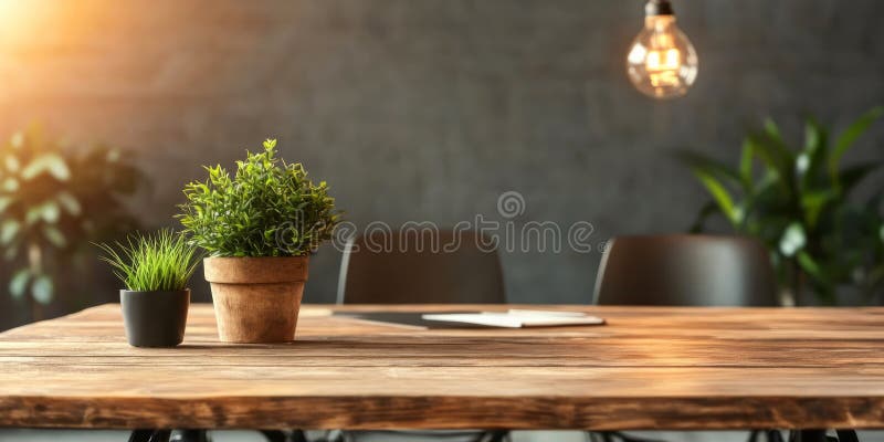 Brightly Lit Workspace Featuring Plants and a Wooden Table Designed for ...
