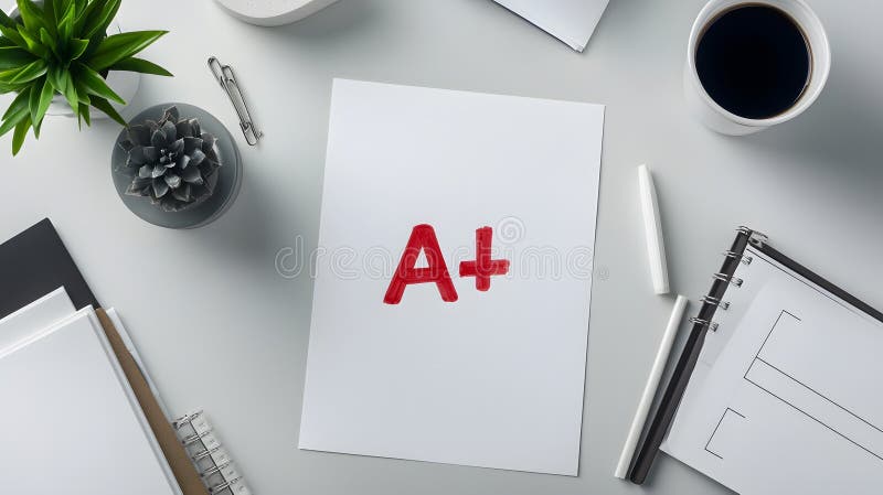 Brightly Marked Test Paper with a+ Grade Dominating the Center ...
