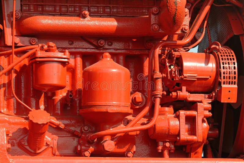 Brightly Painted Red Diesel Engine Stock Photo - Image of piston ...