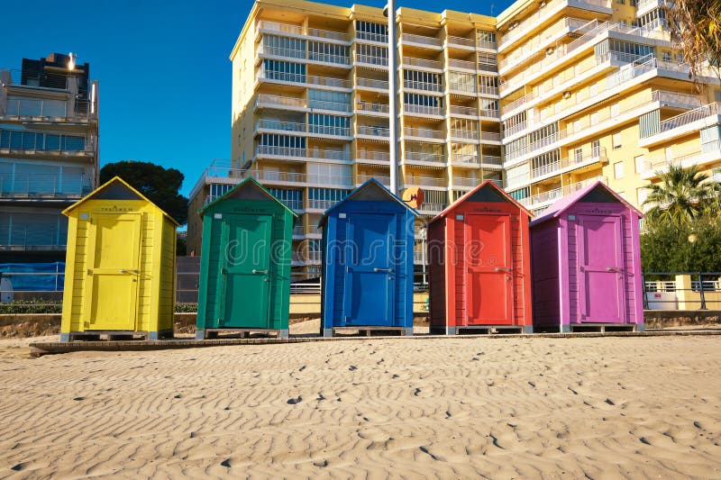 Brightly Painted Summer Beach Change Rooms Stock Image - Image of ...