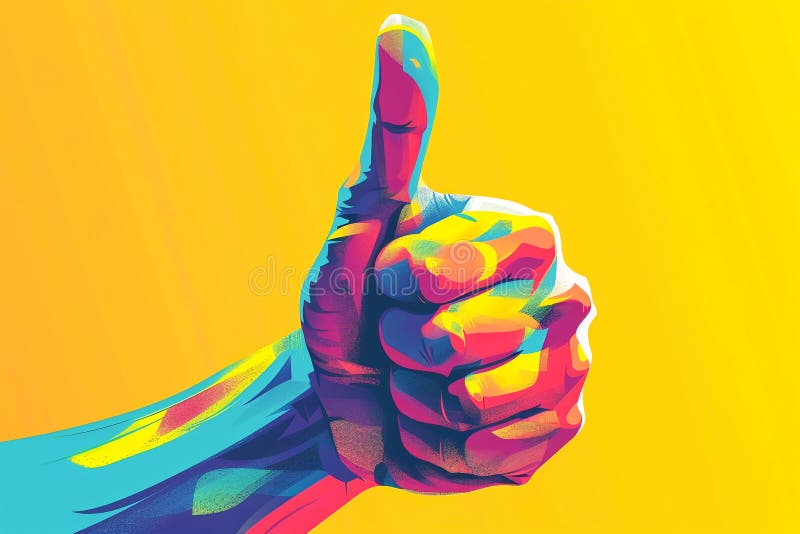 Brightly Painted Thumbs Up on Yellow, Representing Creative and ...