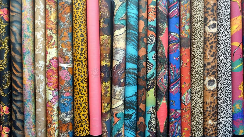 Brightly Patterned Fabric Rolls Showcasing Striking Geometric and ...