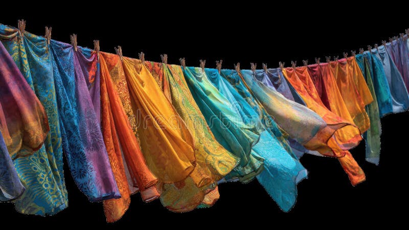 Colorful Fabrics Drying on Clothesline with Transparent Background ...