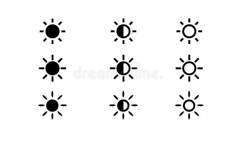 Brightness Control Icons Set. Brightness Icons with Varying Levels on ... Brightness Control Icons Set. Brightness Icons with Varying Levels on ...